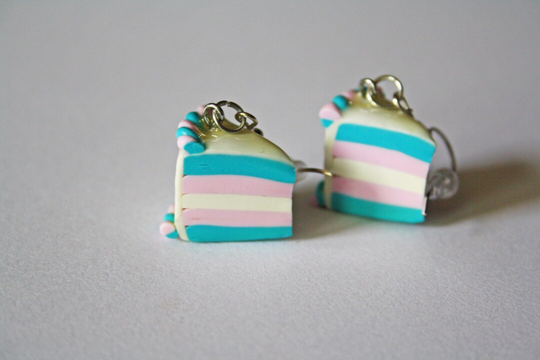 Transgender Pride Flag Cake Slice Earrings: Polymer Clay Food Jewelry ...