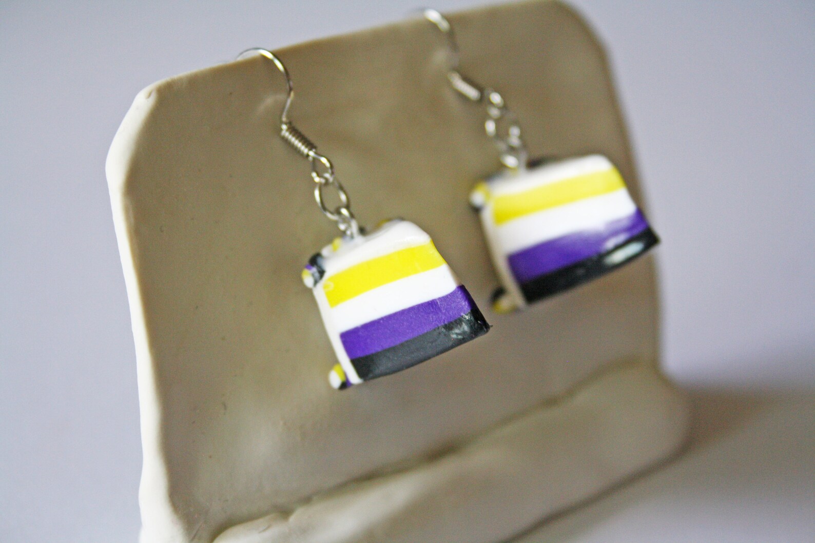 Non Binary Flag Cake Slice Earrings Miniature Food Rainbow - Etsy