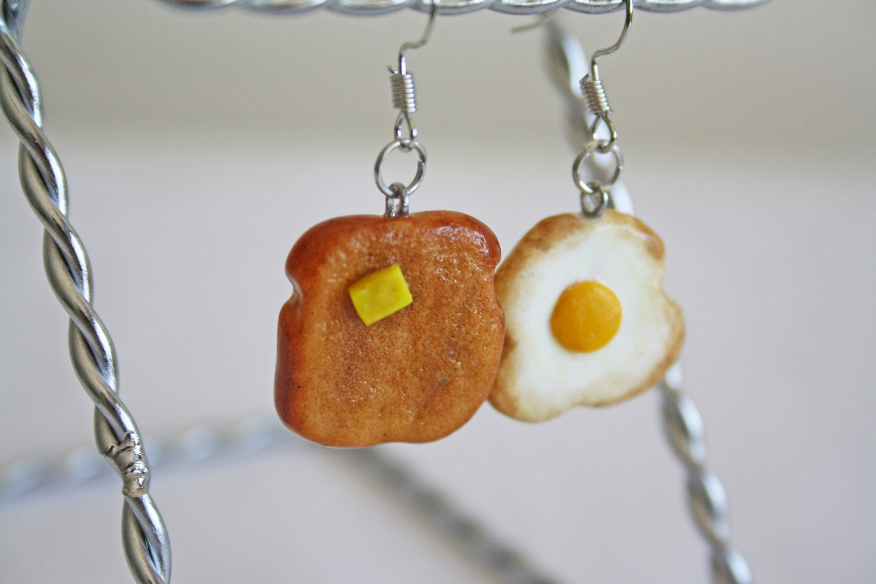 Egg and Toast Earrings | Realistic Breakfast Food Jewelry | Miniature ...