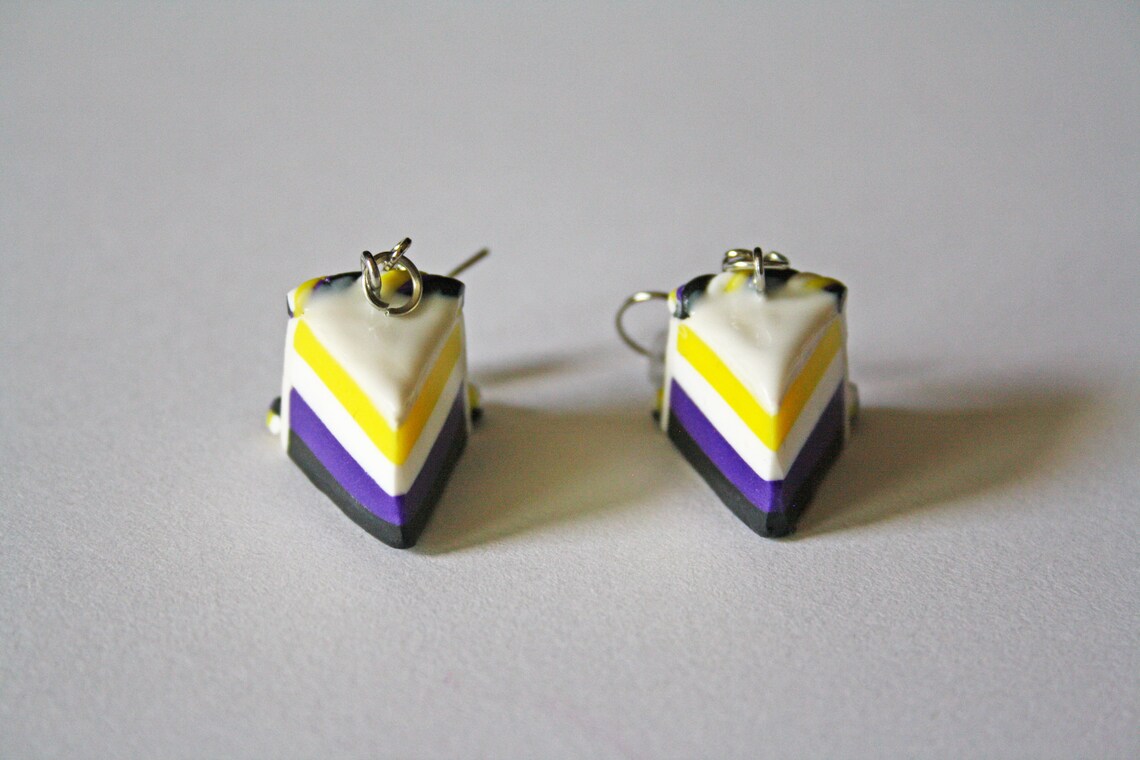 Non Binary Flag Cake Slice Earrings Miniature Food Rainbow - Etsy