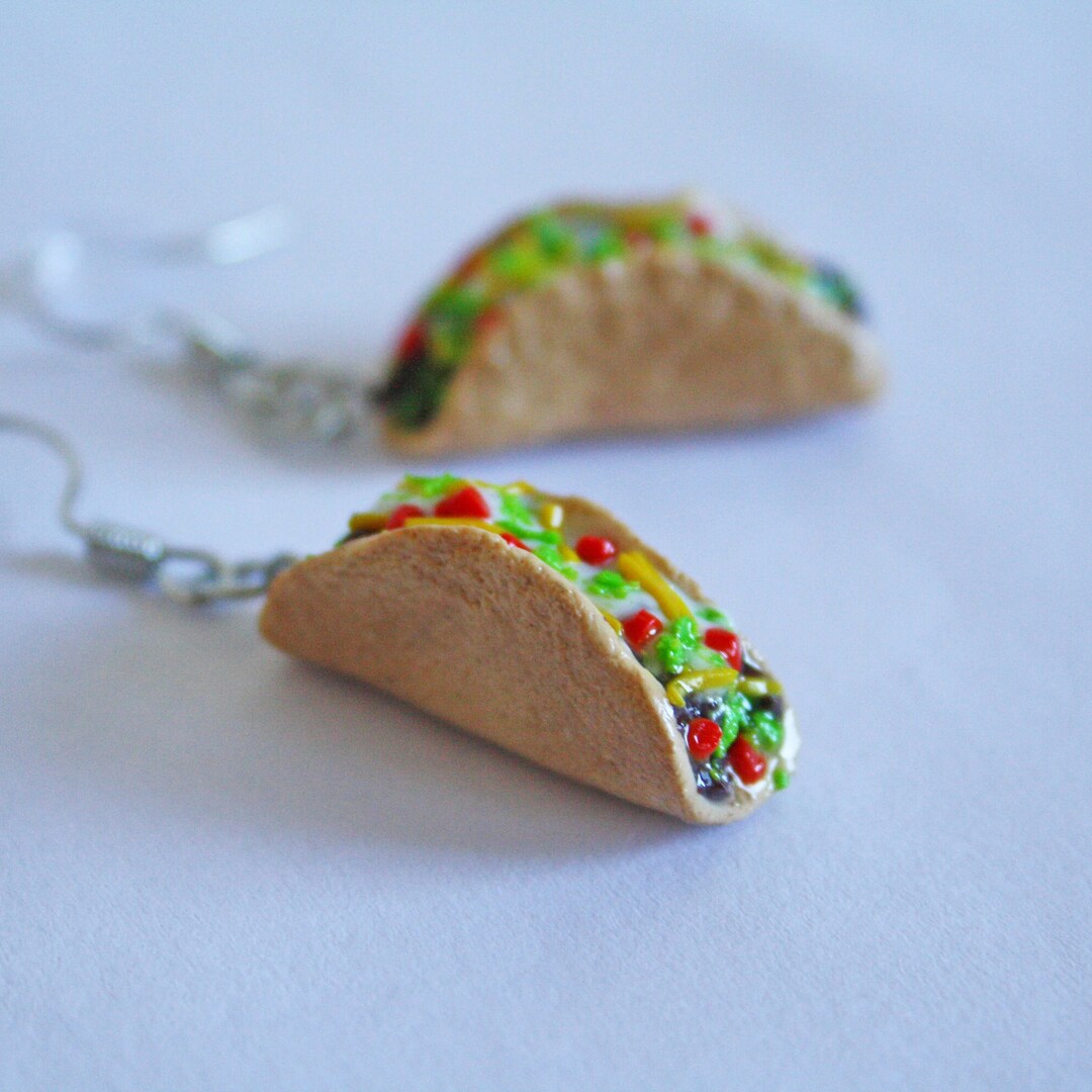 Miniature Taco Earrings: Handmade Polymer Clay Food Jewelry - Etsy