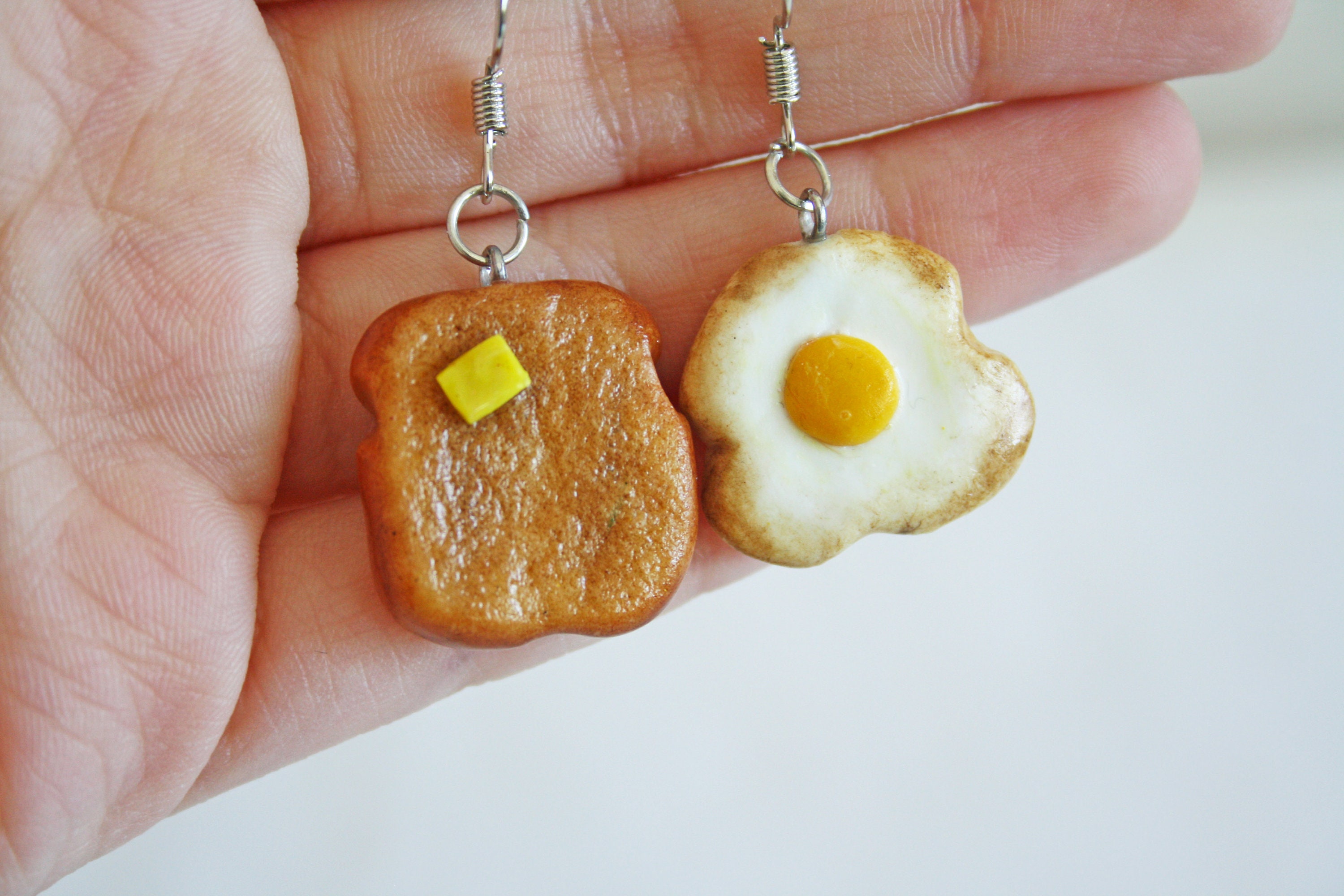 Egg and Toast Earrings Miniature Food Polymer Clay Charms | Etsy
