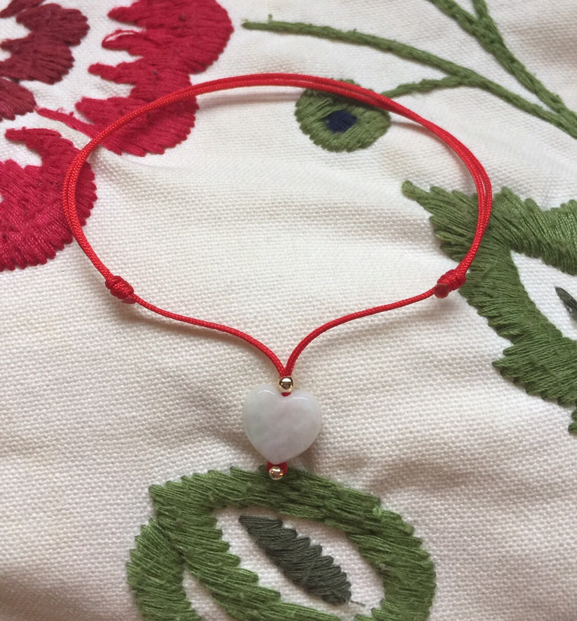 Jade Heart Bracelet Good Luck Red Cord Bracelet Red String - Etsy