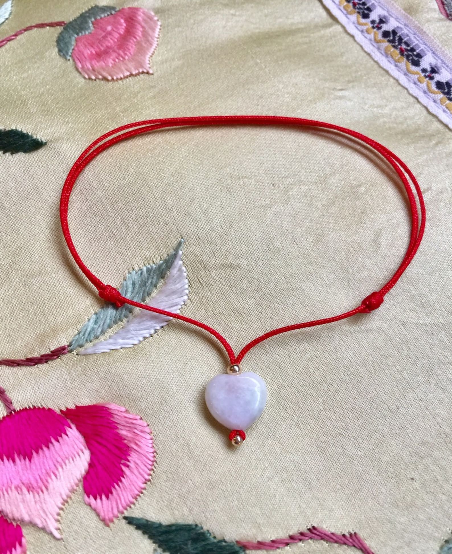 Jade Heart Bracelet Good luck red cord bracelet red string | Etsy