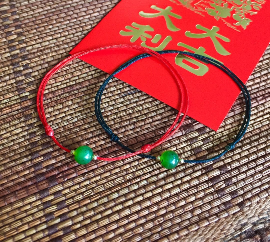 Red String Jade Bracelet, Green Jade Bracelet, Lucky Jade Anklet, Wish ...