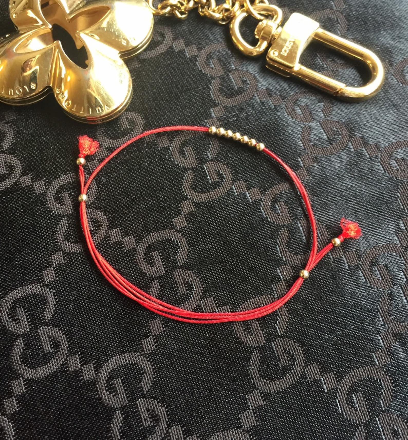 Good Luck Dainty Red Cord Bracelet, Positive Energy, 14k Gold Beads Red ...