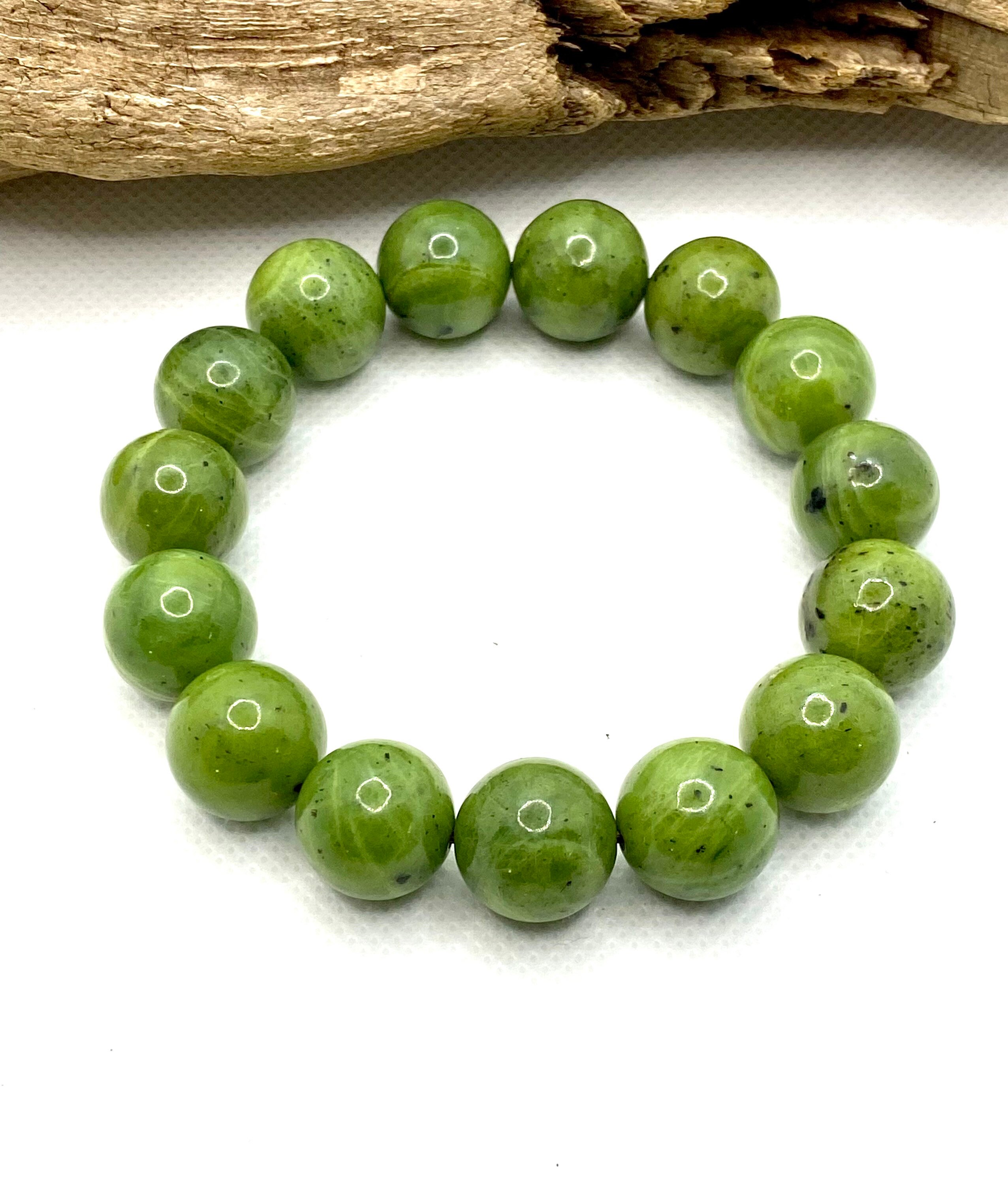 Canadian Nephrite Jade, Olive Green Canadian Jade Bracelet, 14mm ...