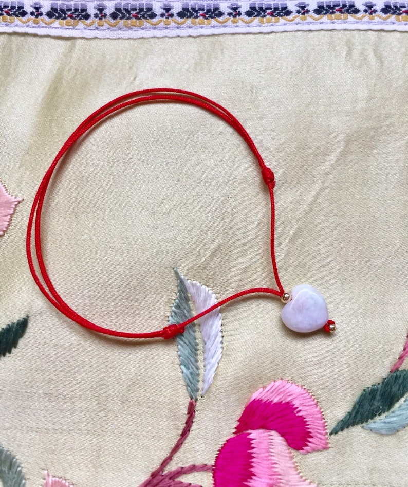 Jade Heart Bracelet Good Luck Red Cord Bracelet Red String - Etsy