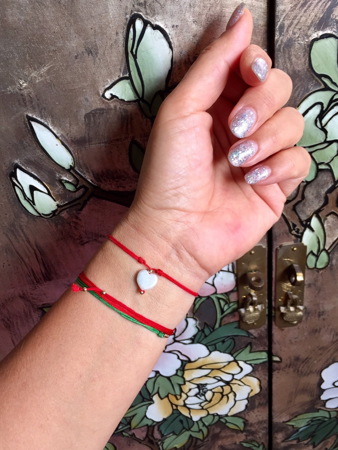 Jade Heart Bracelet Good Luck Red Cord Bracelet Red String - Etsy