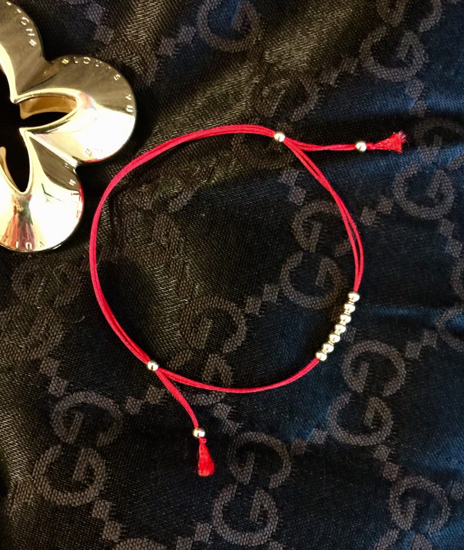Good Luck Dainty Red Cord Bracelet, Positive Energy, 14k Gold Beads Red ...