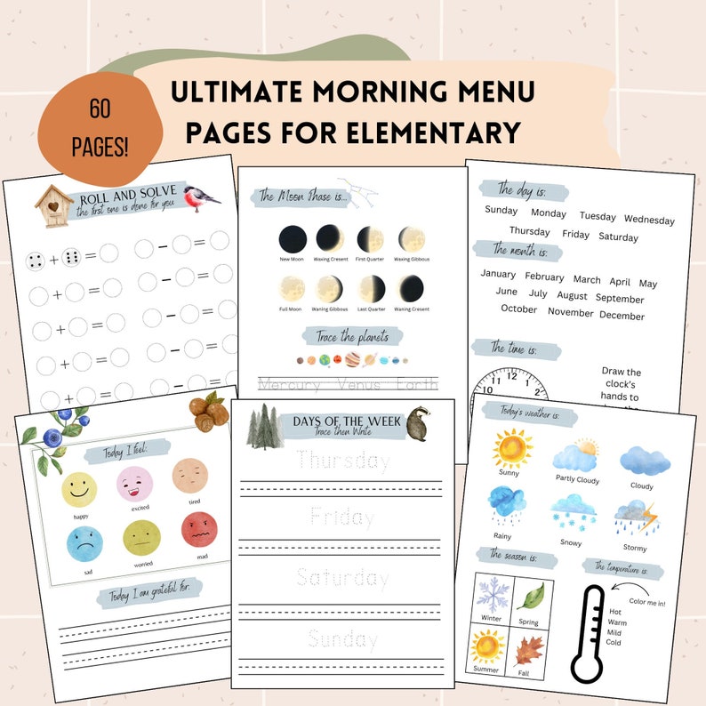 Elementary Morning Menu Bundle - Etsy