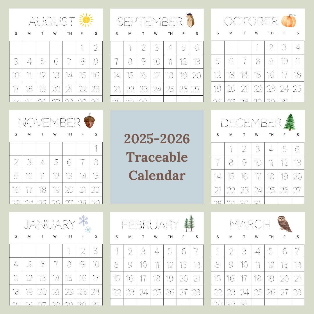 2025-2026 Traceable Calendar Pages - Etsy