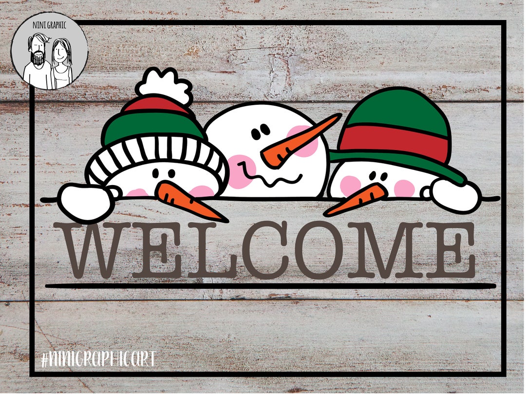 Hand Drawn Welcome Snowmen Faces & Snowman Split Frame SVG, Welcome ...