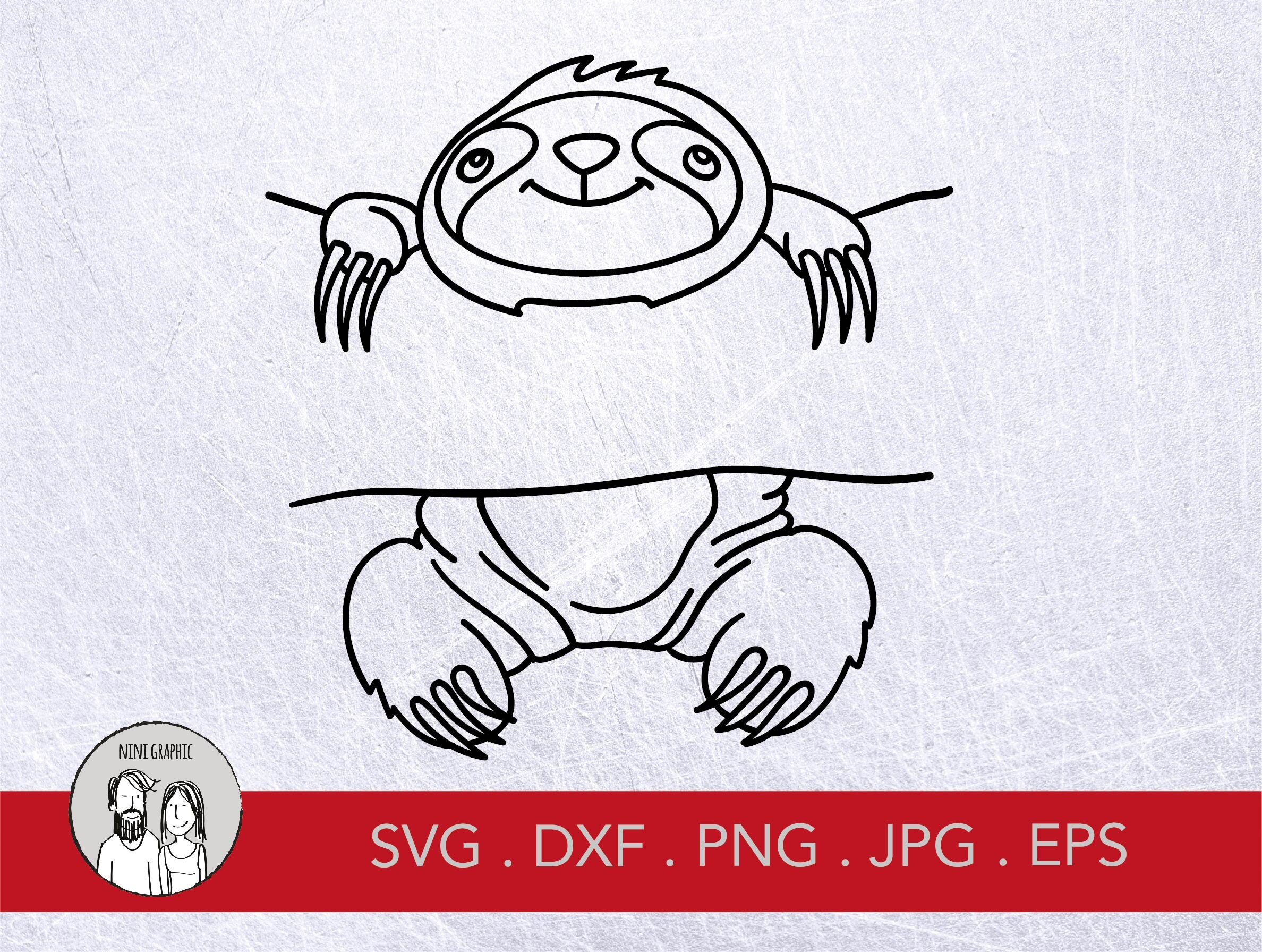 Cute Sloth Name Frame SVG Sloth Clipart Sloth Cut File for | Etsy