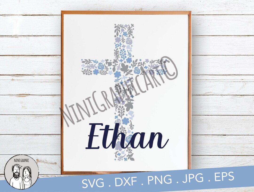 Floral Cross Svg, Baptism Boy Floral Cross PRINTABLE, Baptism Sign Png ...