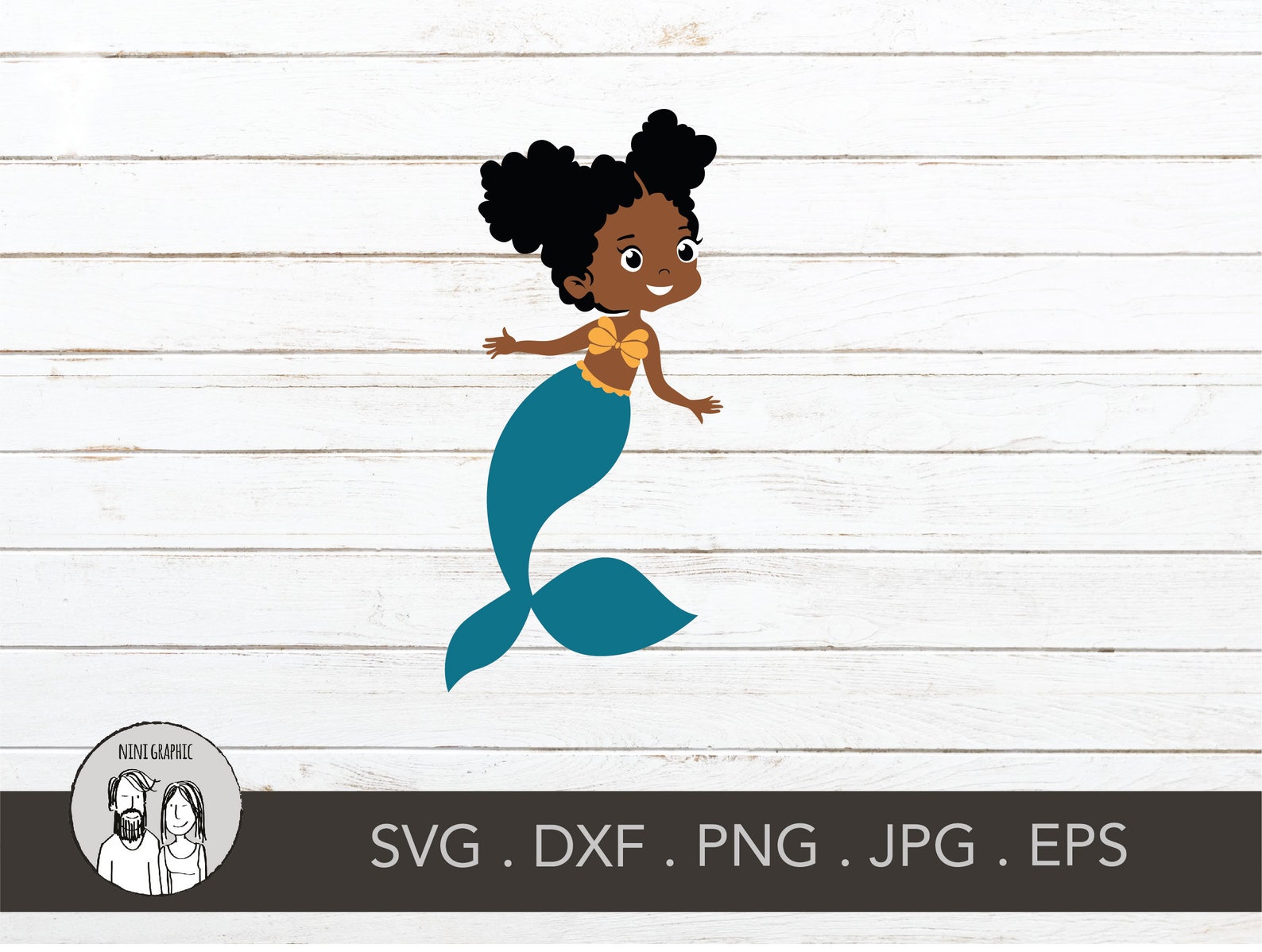 Black Afro Mermaid Cut File & Printable Clipart, Mermaid SVG, Cute ...