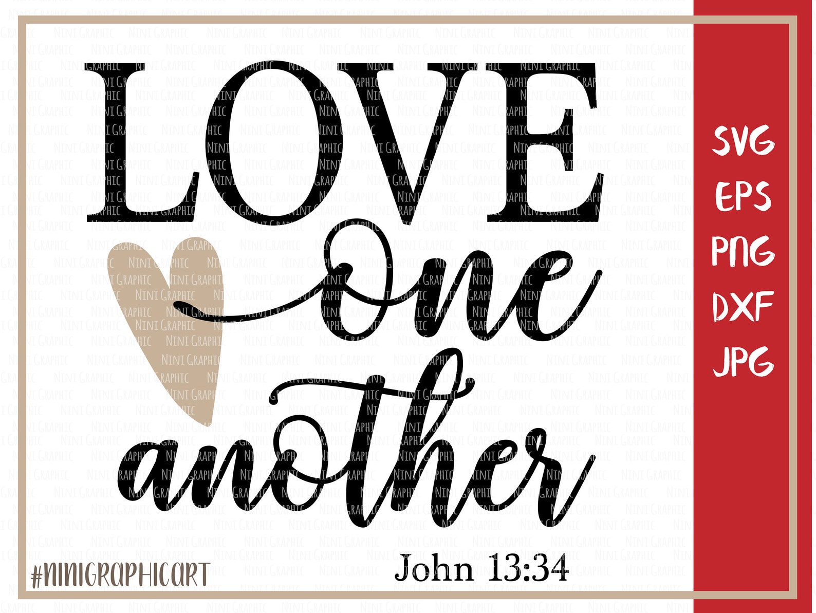 Love One Another John 13:34 Bible Verse With Heart SVG EPS | Etsy