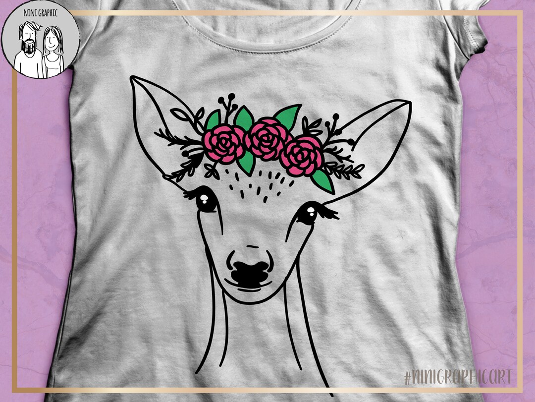 Cute Floral Doe Face Svg, Png, Eps, Dxf, Cricut, Silhouette, Cute Faces ...