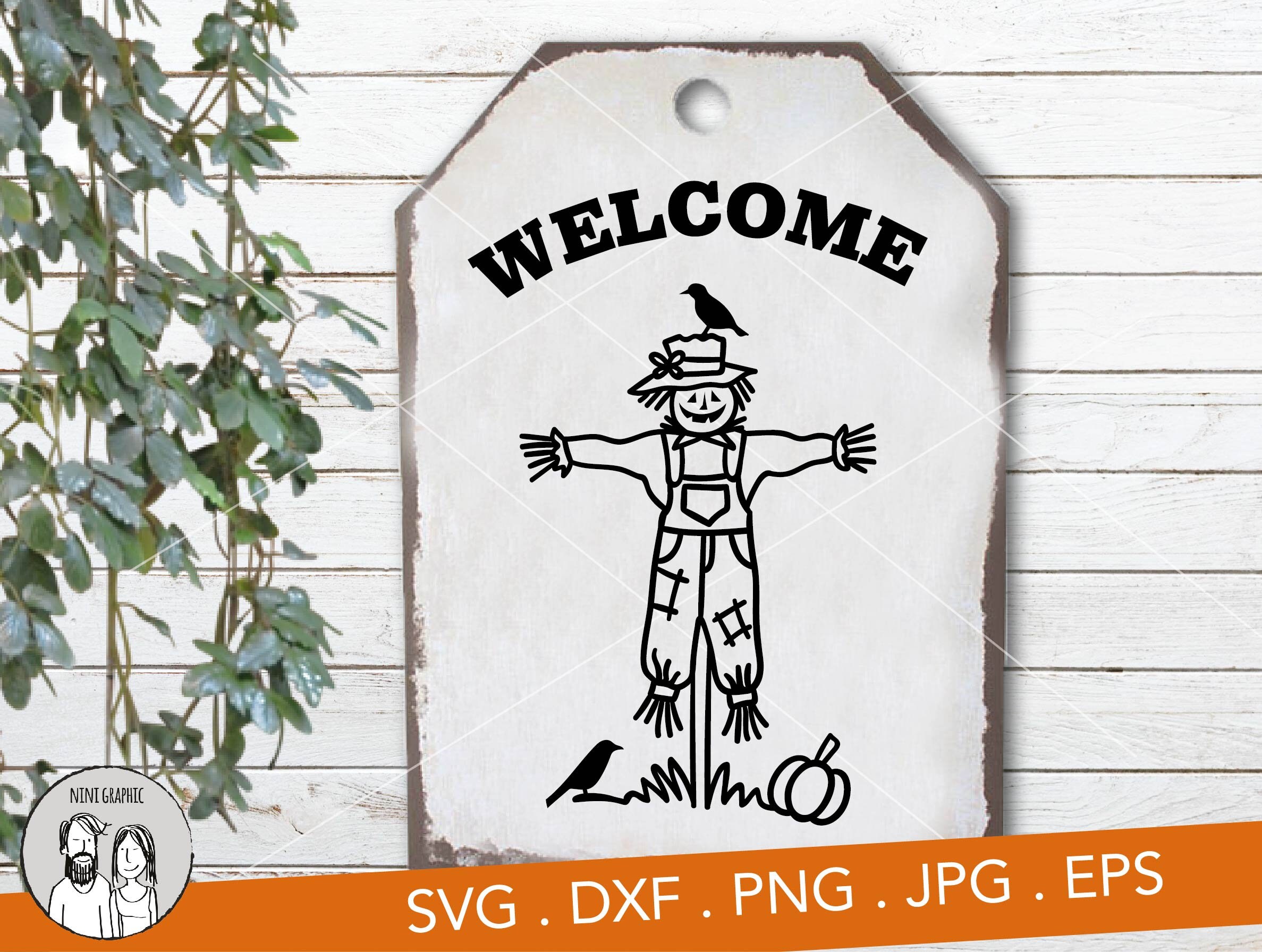 Fall Welcome cut file Printable Scarecrow Welcome Sign SVG | Etsy