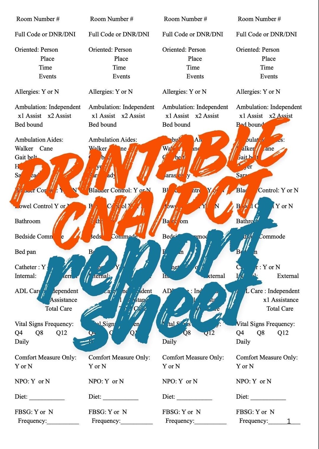 CNA + PCT Printable Inpatient Report Sheet - Etsy Australia