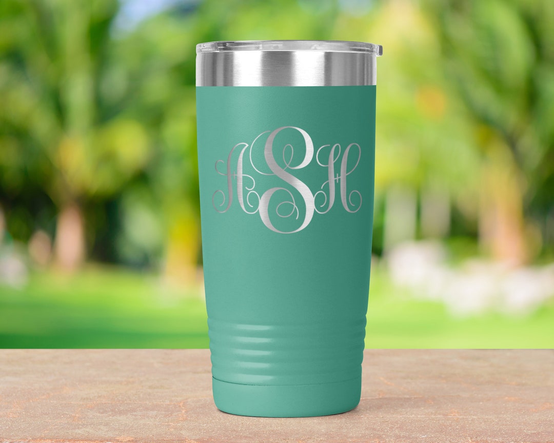 Cursive Monogram Name - Coffee Tumbler Lid Travel - Vacuum Insulated ...