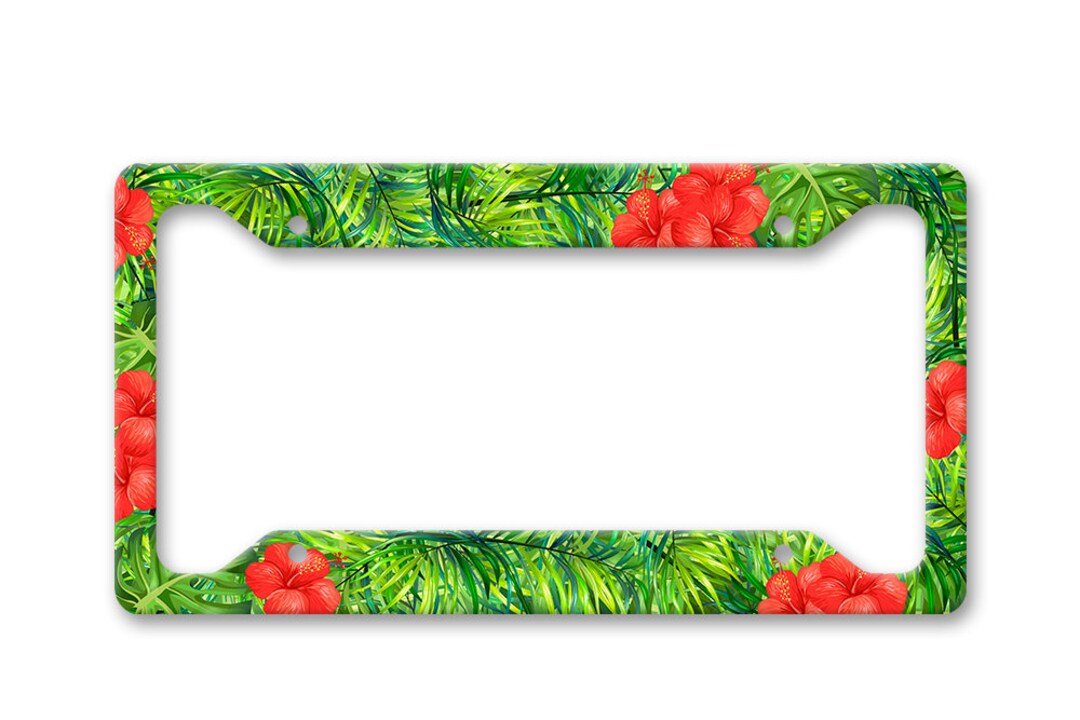 Bright Realistic Tropical Palm Leaves and Red Hibiscus Flowers - Boho ...