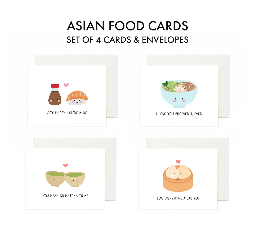 Food Cards,asian Cards,funny Cards Set,funny Greeting Cards Humor,asian ...