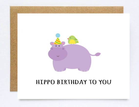 Funny Hippo birthday Card Hippo Birthday Card Cute Animal Pun | Etsy
