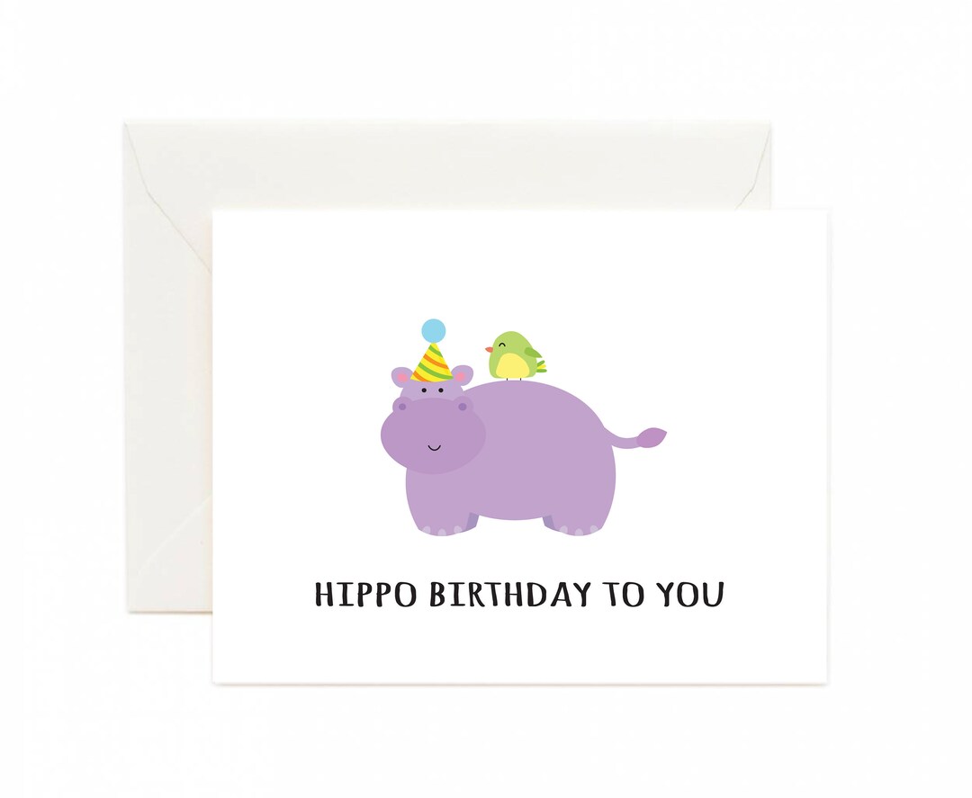Funny Hippo Birthday Card Hippo Birthday Card Cute Animal Pun Card ...