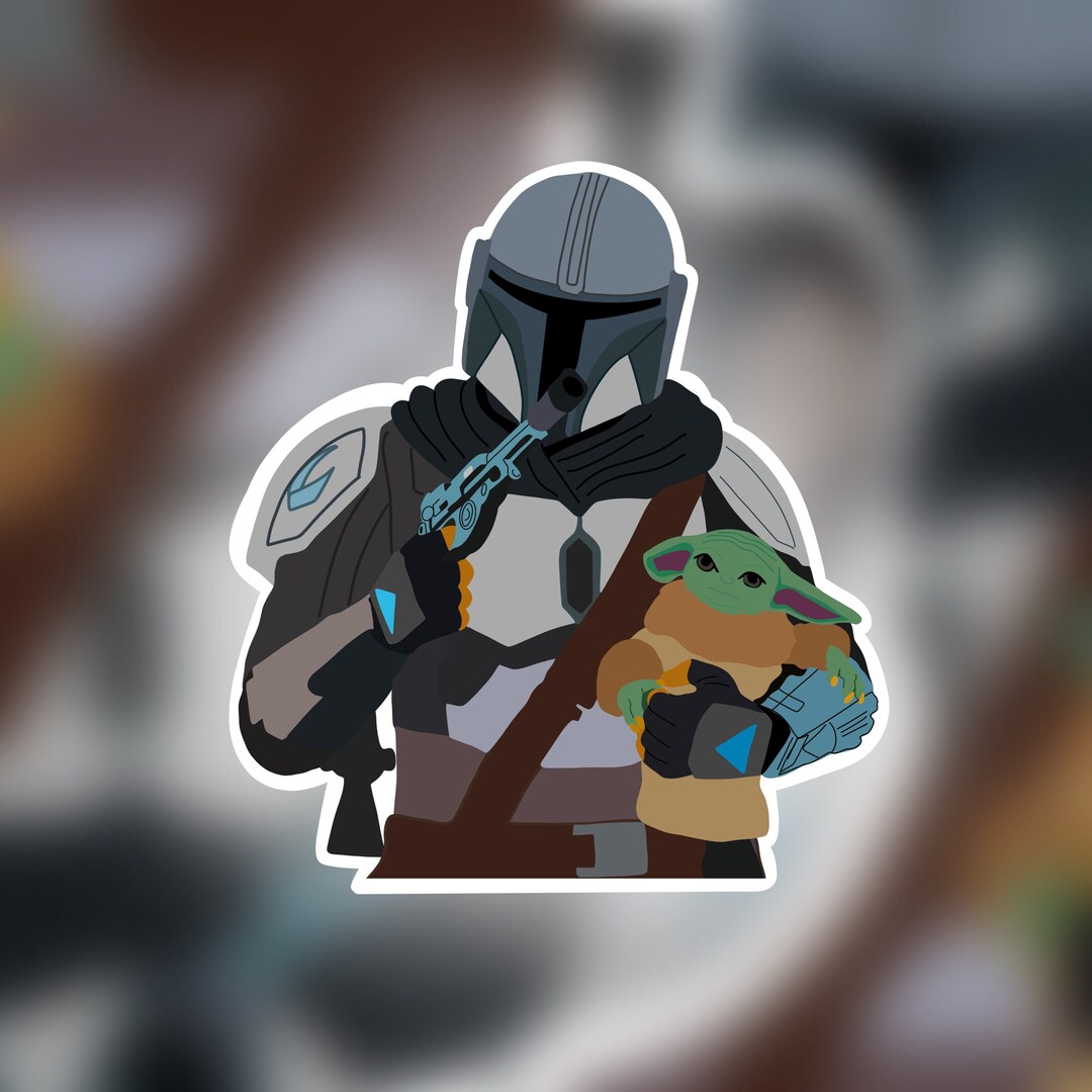 Mando and Child Sticker, Din Djarin and Baby Child, Mandalorian Fan ...