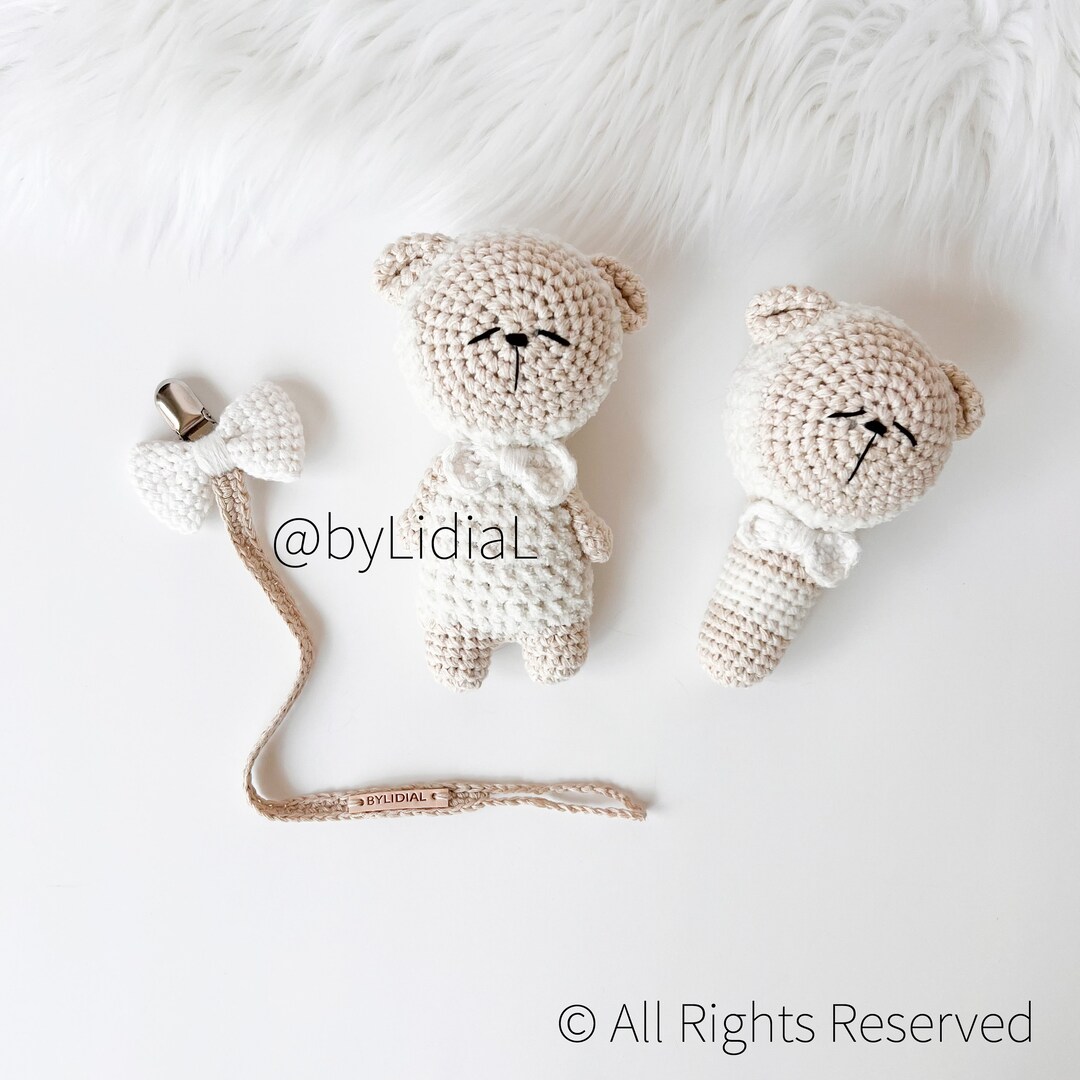 Crochet Handmade Sheep Lamb Set Rattle Toy Pacifier Clip Baby Shower ...