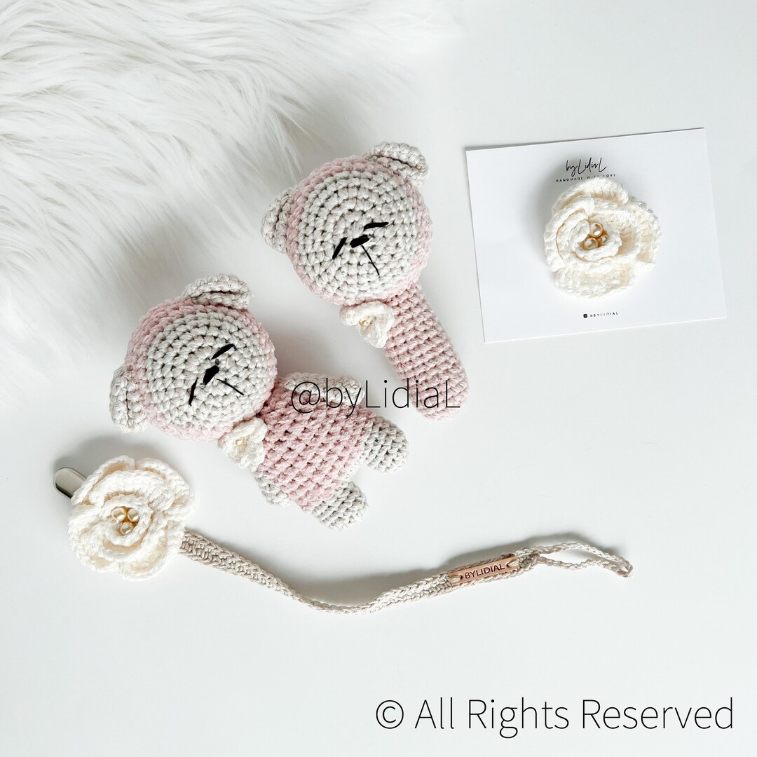 Handmade Sheep Lamb Set Rattle Toy Pacifier Clip Hair Accessories Baby ...