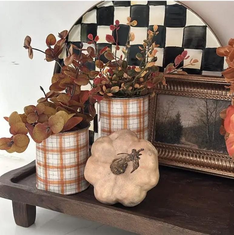 Vintage Farmhouse Fall Plaid Metal Bucket Set of 2 - Etsy
