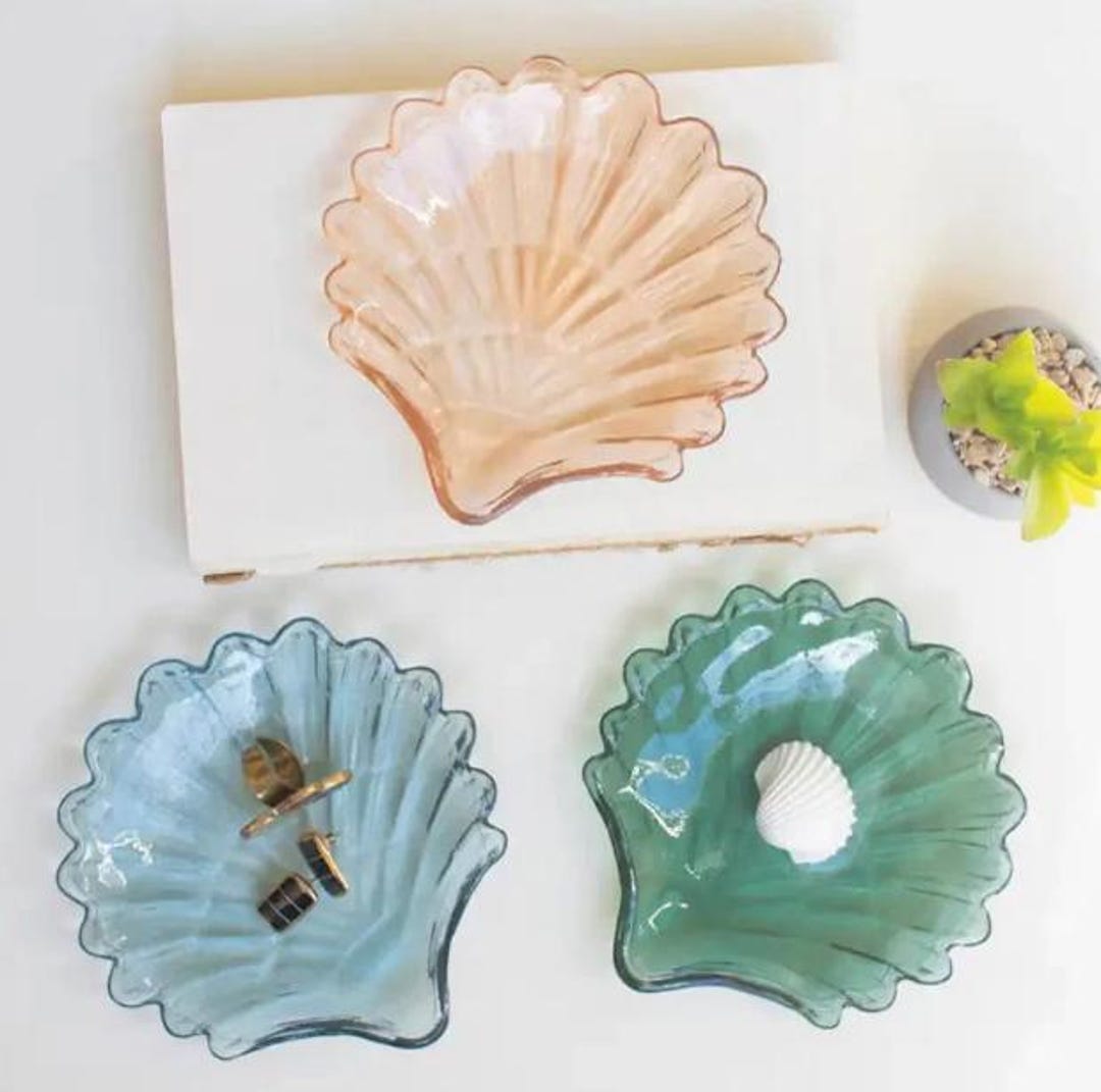 Vintage Glass Scallop Shell Bowl Set - Etsy