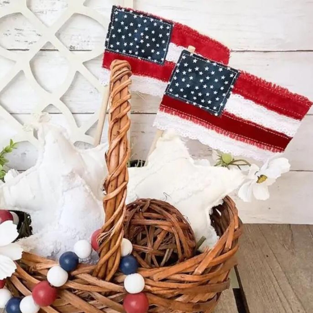 Vintage Handmade Textile American Flag on Stick - Etsy
