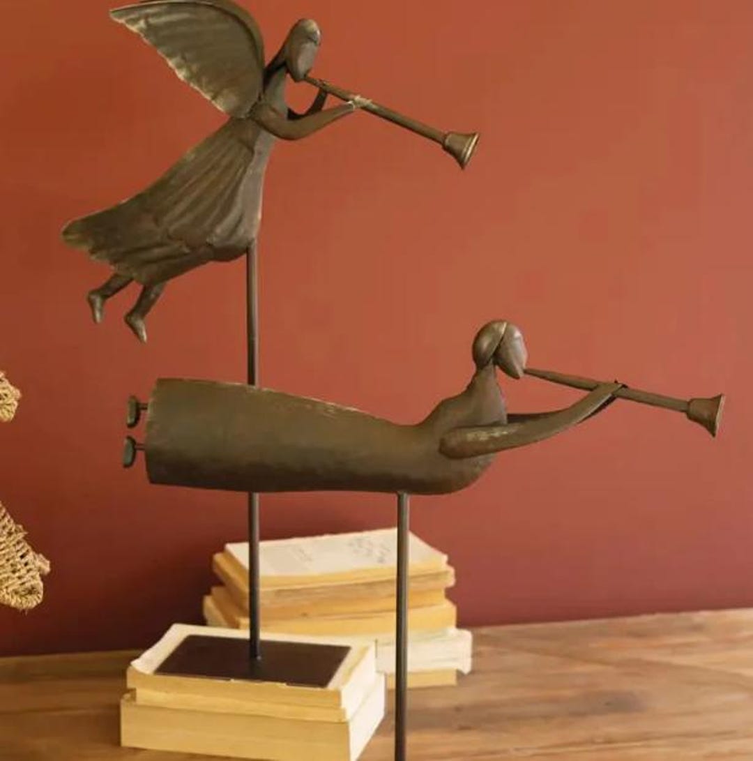 Vintage Rustic Metal Folk Art Angels Set - Etsy