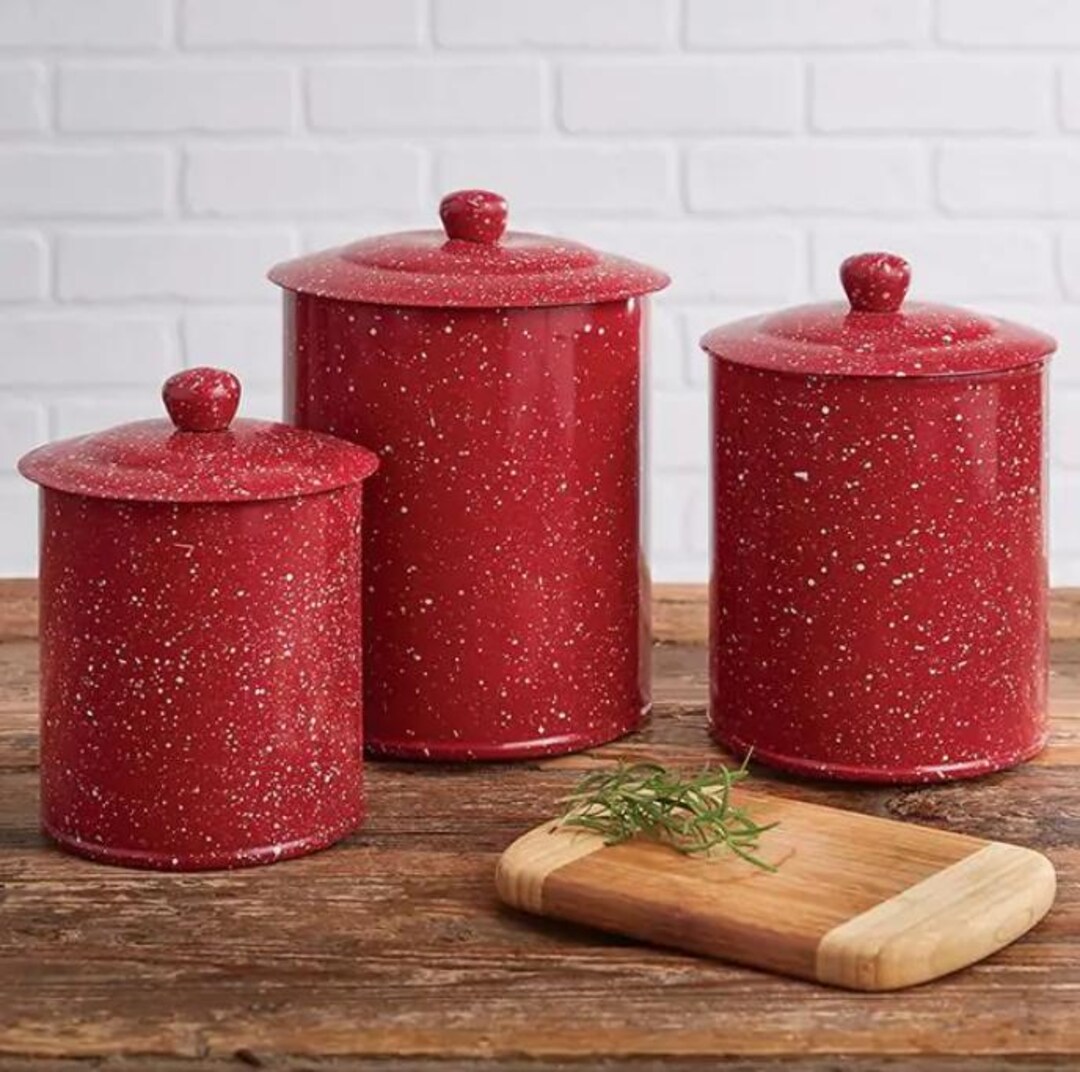 Vintage Speckled Enamelware Red Canister Set of 3 - Etsy