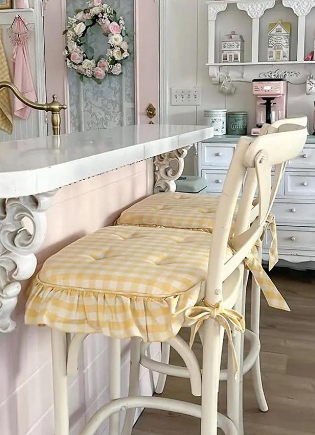 Vintage Ruffled Golden Honey Check Seat Cushion Set of 2 - Etsy