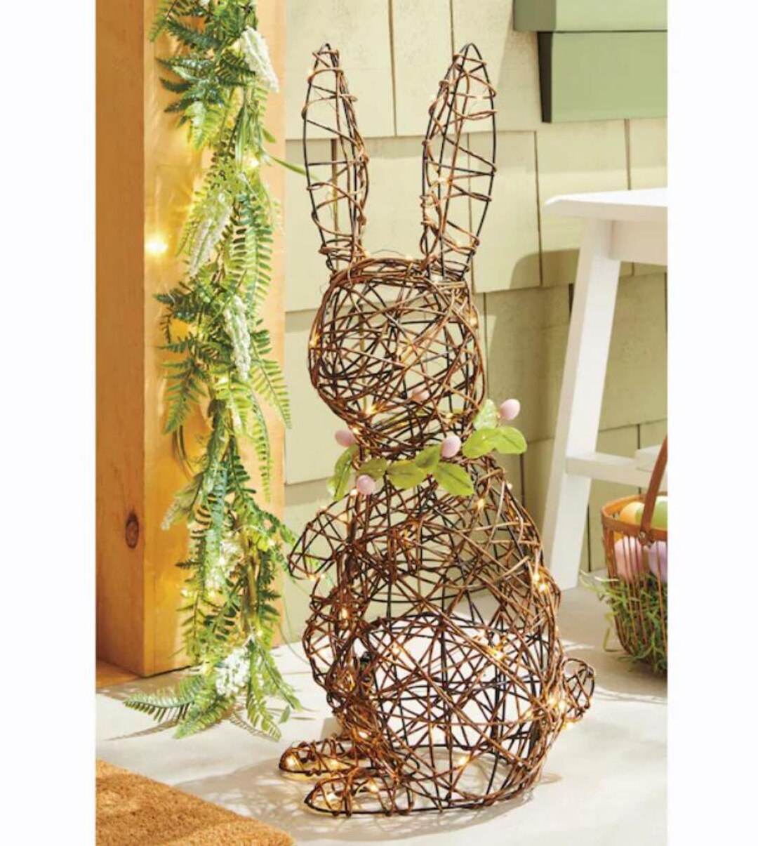 Vintage Lit Rattan Rabbit - Etsy