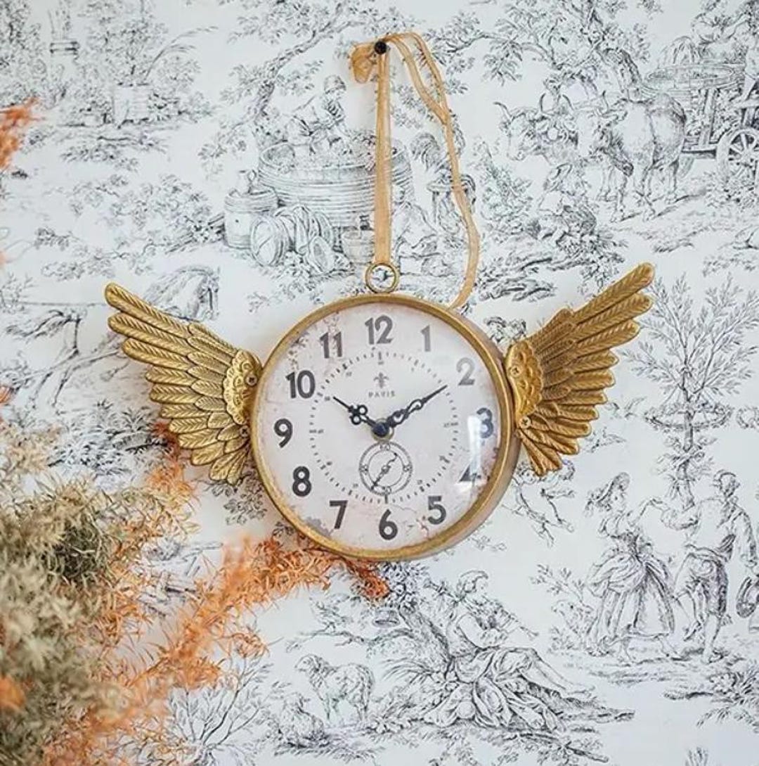 Antique Gold Angel Wing Wall Clock - Etsy