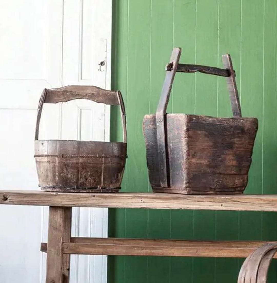 Antique Wood Plank and Metal Well Bucket - Etsy