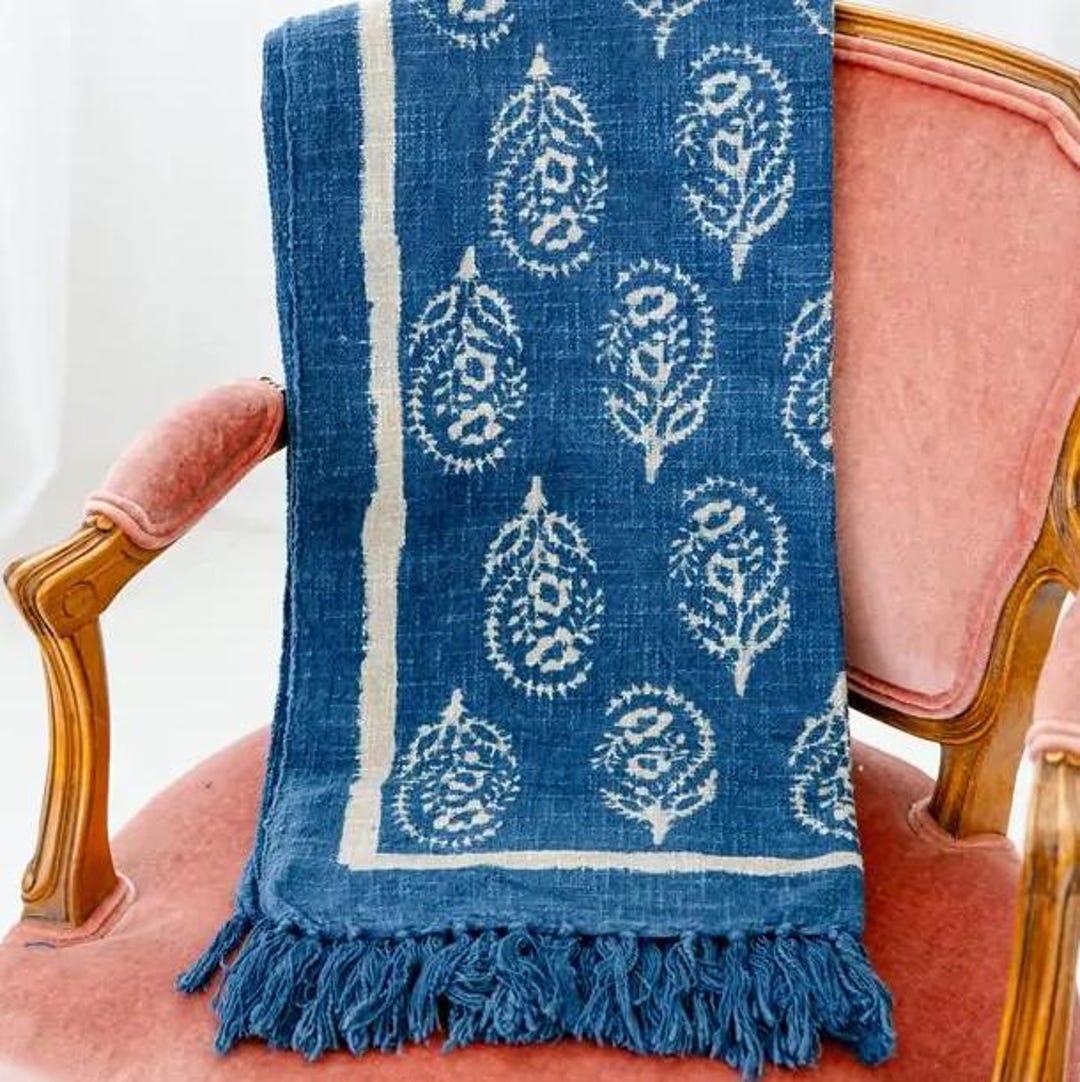Vintage Paisley Block Print Throw Blanket - Etsy