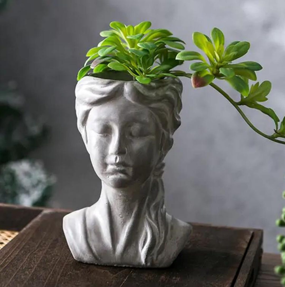 Antique Cement Girl Bust Planter - Etsy