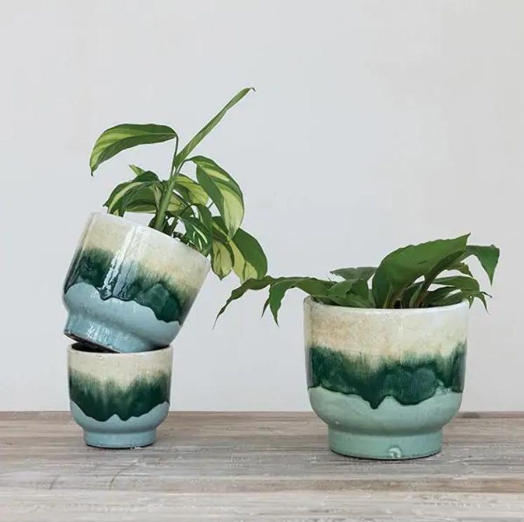 Antique Reactive Crackle Glaze Terracotta Planter Pots Set of 3 - Etsy