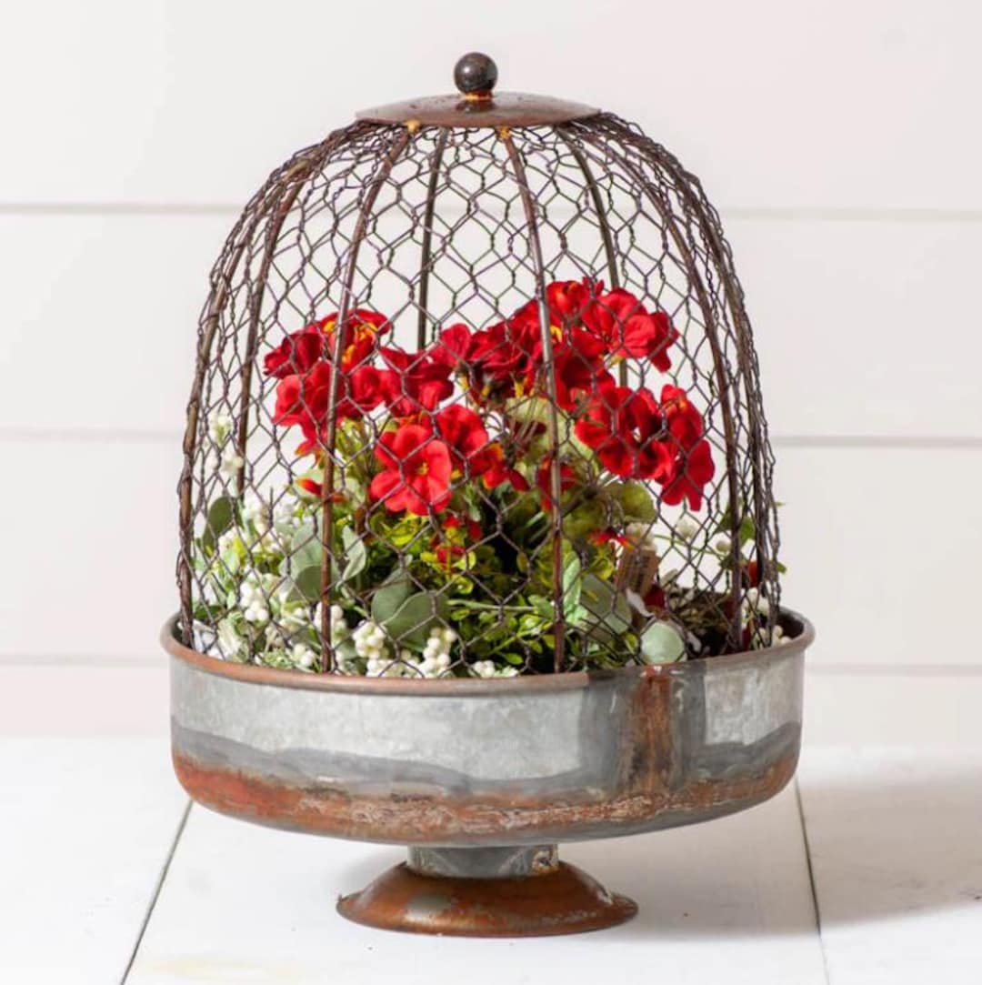 Vintage Rustic Wire Dome Planter - Etsy