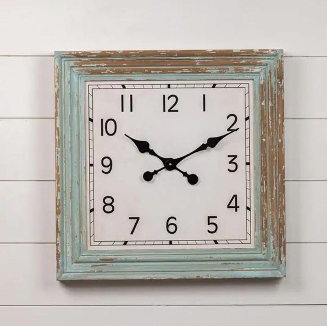 Antique Distressed Square Frame Wall Clock - Etsy