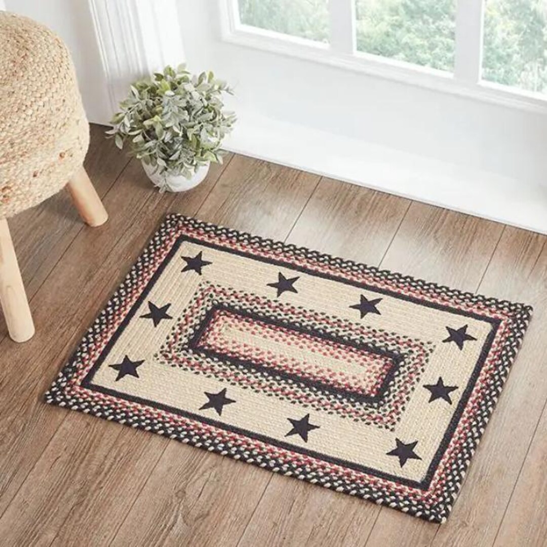 Vintage Primitive Star Braided Jute Rug - Etsy