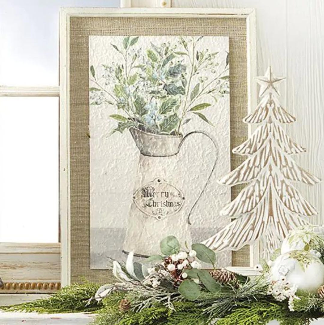 Vintage Merry Christmas Floral Pitcher Framed Wall Art - Etsy