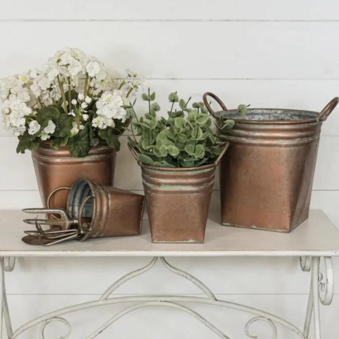 Vintage Copper Bucket Set - Etsy