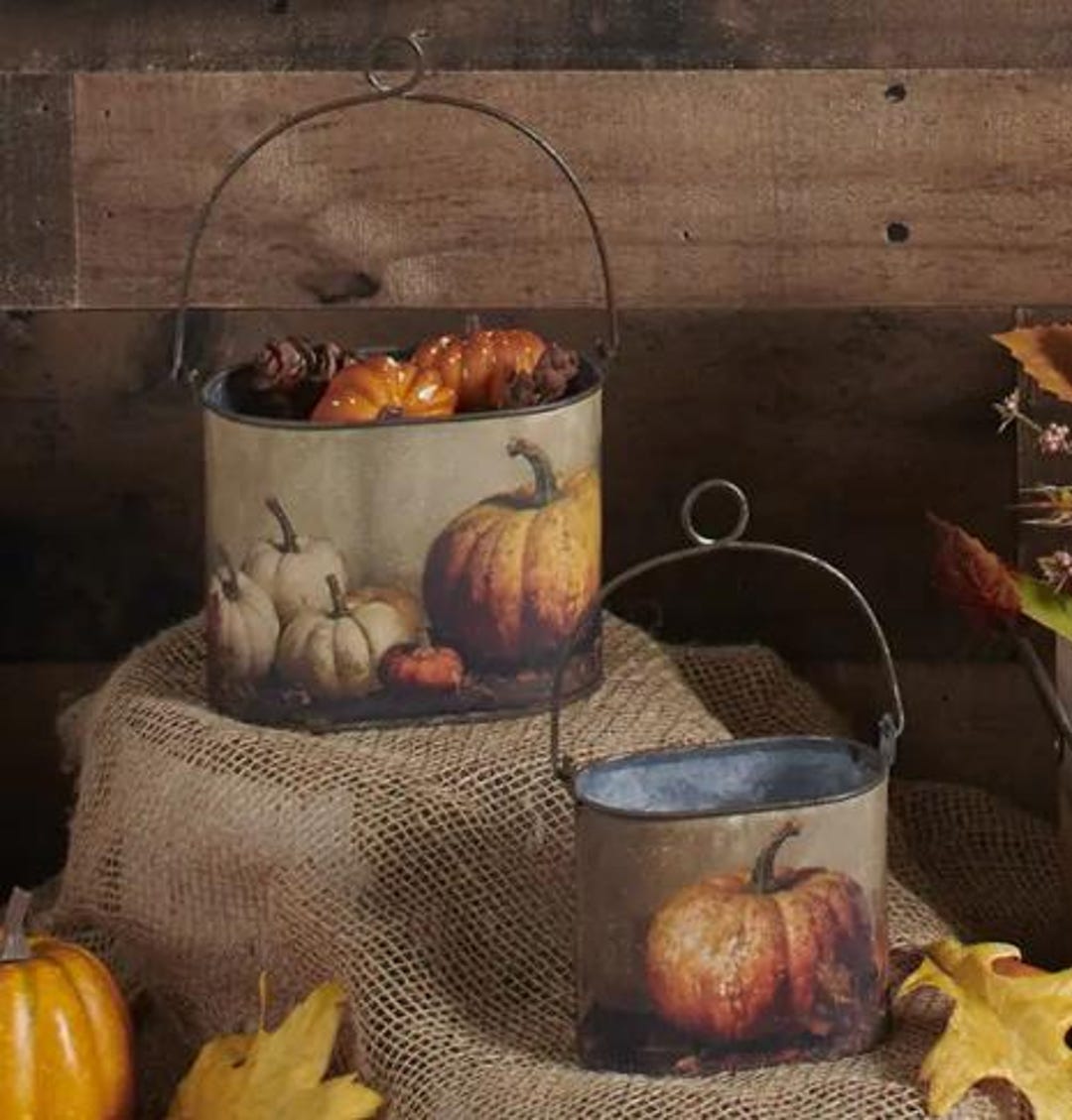 Antique Galvanized Metal Fall Pumpkin Buckets Set of 2 - Etsy